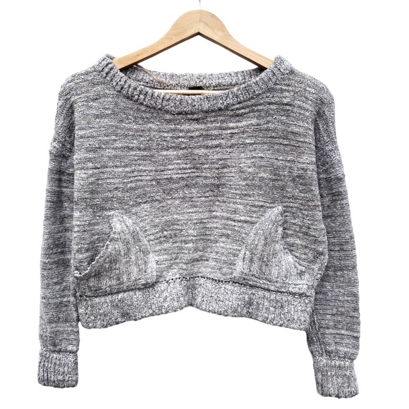 Free People | Sweaters | Free People Cropped Knit Grey Oversized ...